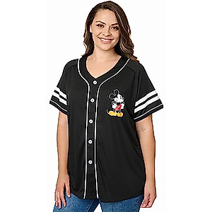Disney Mickey Mouse 28 Womans Jersey Shirt Button (Black, XX-Large)