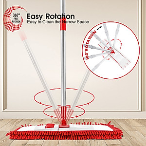 MASTERTOP Microfiber Mop for Floor Cleaning, Flat Dust Mop for Home and Kitchen, Adjustable Stainless Steel Handle with 4 Washable Mop Pads, Hardwood Floor Mop for Wood, Vinyl, 1 Cleaning Scraper