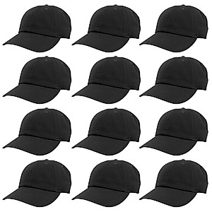 Gelante Baseball Caps Hats 100% Cotton Plain Blank Adjustable Size Wholesale Bulk of 12 Pack.1801-Black-12PC