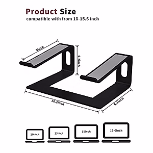 ALASHI Laptop Stand for Desk, Aluminum Computer Riser, Ergonomic Notebook Holder, Detachable Metal Laptops Elevator, PC Cooling Mount Support 10 to 15.6 Inches Notebook, Black