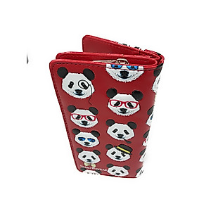 Shag Wear Panda Repeat Large Animal Wallet for Women Vegan Faux Leather Red 7"