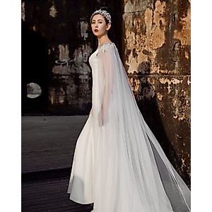 ULAPAN Rhinestone Wedding Capes Shawl Wrap Shrug Pearls Bridal Dress Jackets Flapper Bolero Cover Up (White) (Ivory)