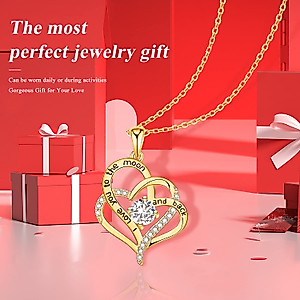 PICKBEAU Preserved Red Real Rose with Double Heart Gold Pendant Necklace for Women on Christmas Mothers Day Valentines Day Birthday Gifts for Women-Gold