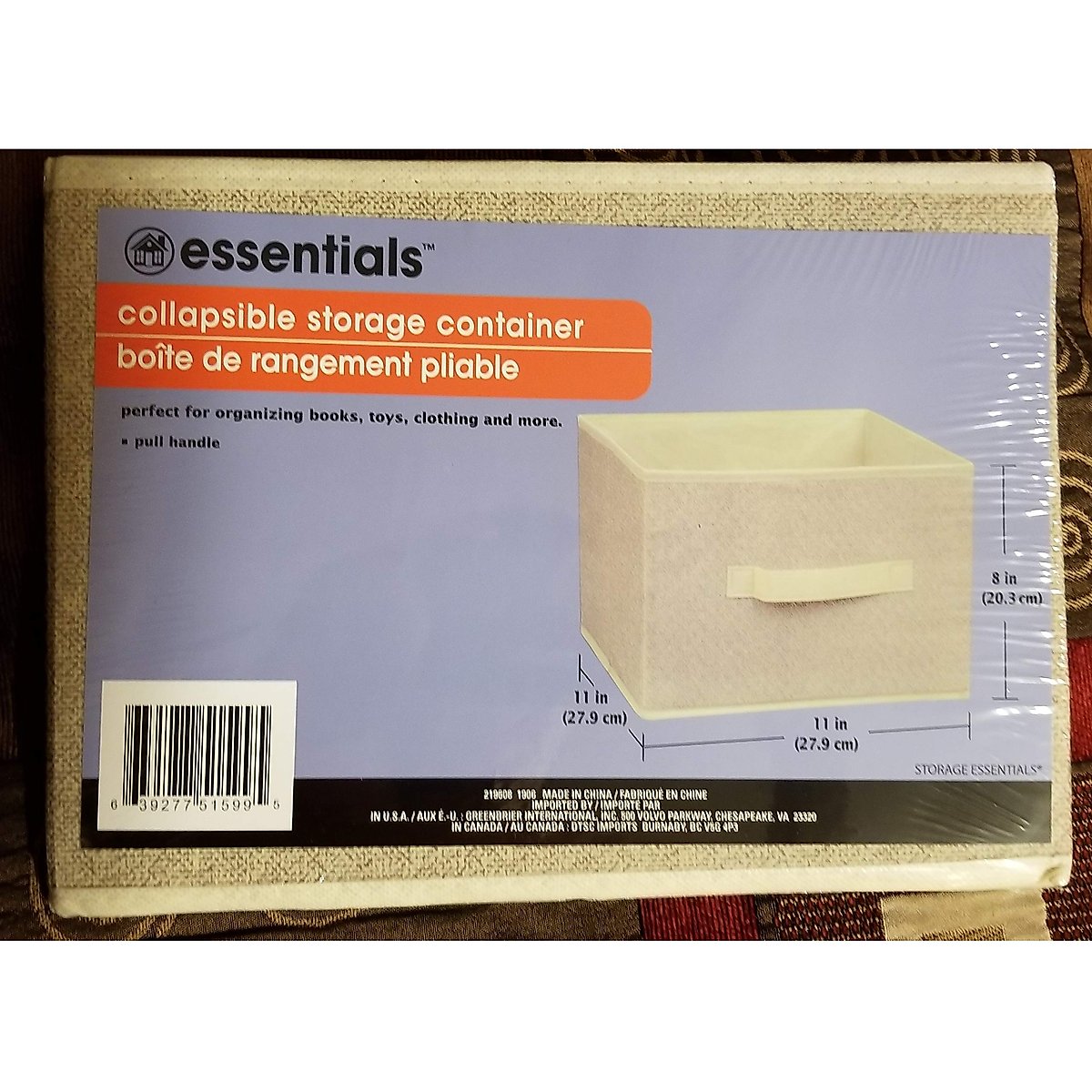 Essentials Collapsible Storage Container - 11 x 11 x 8 inches - Cream - 1 each