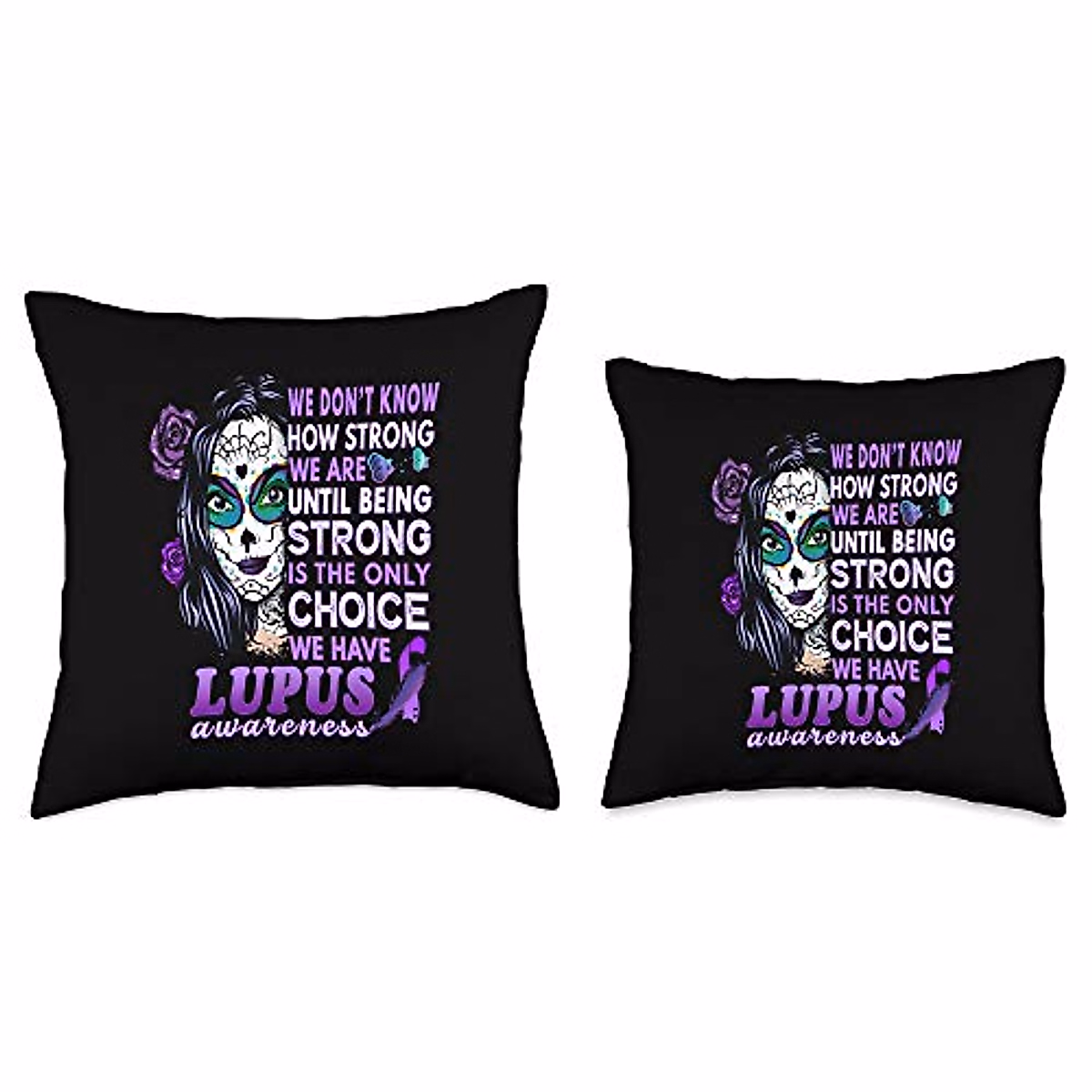 Lupus Awareness Product Gifts For Women Awareness Shirt Women Sugar Skull Lupus Warrior Throw Pillow, 18x18, Multicolor