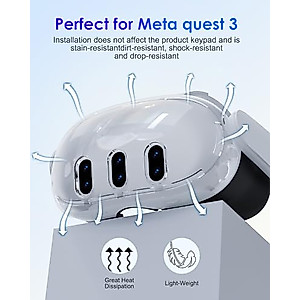 Accessories for Meta Quest 3, VR Accessory Set for Oculus Quest 3, VR Accessories Included Transparent Shell Cover, Lens Tempered Glass Protector, Protective Lens Cover, Joystick Caps