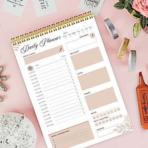 Daily Planner with 4 Office Highlighters, To do List Notebook with Hourly Schedule, Productivity Calendar Exercise, Work Organizer for Man/Women, Daily Journal for Priority Notes, (6.5x9.8")