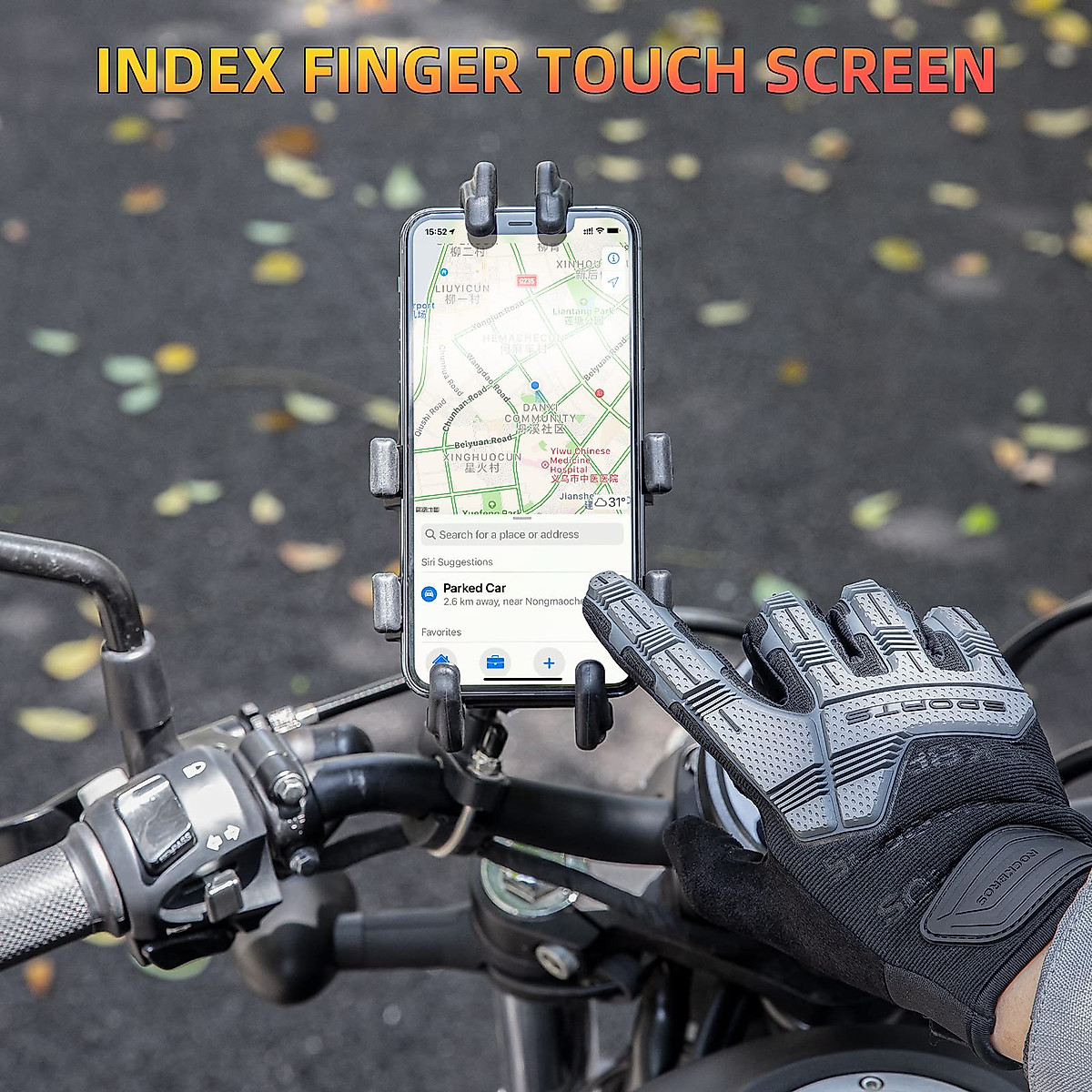 ROCKBROS Mountain Bike Gloves Dirt Bike Gloves Motorcycle Cycling Gloves with 6MM Gel Pad Touch Screen Knuckle Protection Gloves for BMX MX ATV MTB Racing Black-M