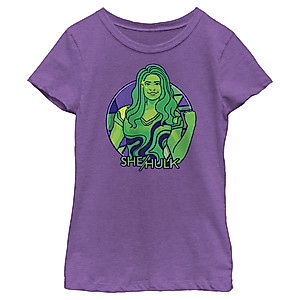 Marvel Girl's She-Hulk Color Block Circle Badge T-Shirt, Purple Berry, Medium