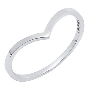 Dazzlingrock Collection Ladies Minimalist Guard Chevron V Shape Stackable Classical Simple Plain Matching Wedding Band | 10K White Gold, Size 8.5