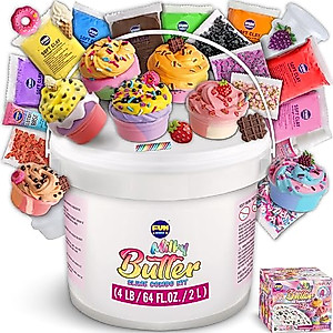 4 LB Milky Butter Slime Bucket Gift for Girls, FunKidz 64 FL OZ Huge White Premade Scented Slime Kit Toy with 29 Variety Add-Ins Perfect Birthday Present for Kids Age 6+