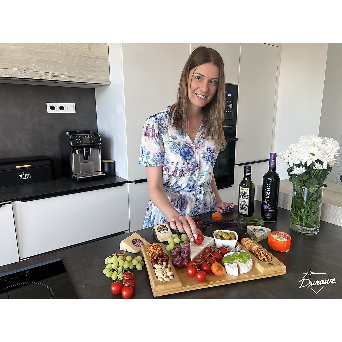 Bamboo Cheese Board Charcuterie Platter & Serving Tray Charcuterie Boards Gift Set Butter Board Perfect Choice for Gourmets, Birthday Presents, Wedding Gifts, Mothers & Housewarming Gifts