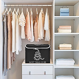 Krafig Novelty Gadsden Flag Rattlesnake Black Foldable Storage Box Large Cube Organizer Bins Containers Baskets with Lids Handles for Closet Organization, Shelves, Clothes, Toys