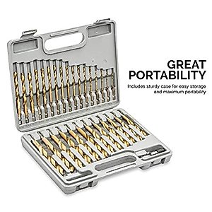 TOOLUXE 10055L Hex Shank Drill Bit Set, 30 Pc, Titanium Coated Metal Drill Bits, Quick Change Design, Small Drill Bits from 1/16" - 1/2" Large Drill Bits, High Speed Steel Impact Driver Drillbits