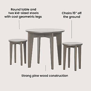 Child Craft Cirque Wooden Kids Table and 2 Chair Set, 3-Piece, Includes Wooden Kids Table with 4 Legs and 2 Modern Chairs, Non-Toxic, Baby Safe Finish (Cool Gray)