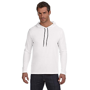 Anvil 987AN Ringspun Long-Sleeve Hooded T-Shirt - White/Dark Grey -XL