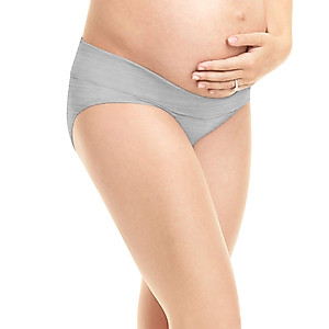 Playtex Women's Maternity Fold Down Modern Brief Panties 3-Pack, Crystal Grey Heather/Cafe Blue Lait/Black, Large