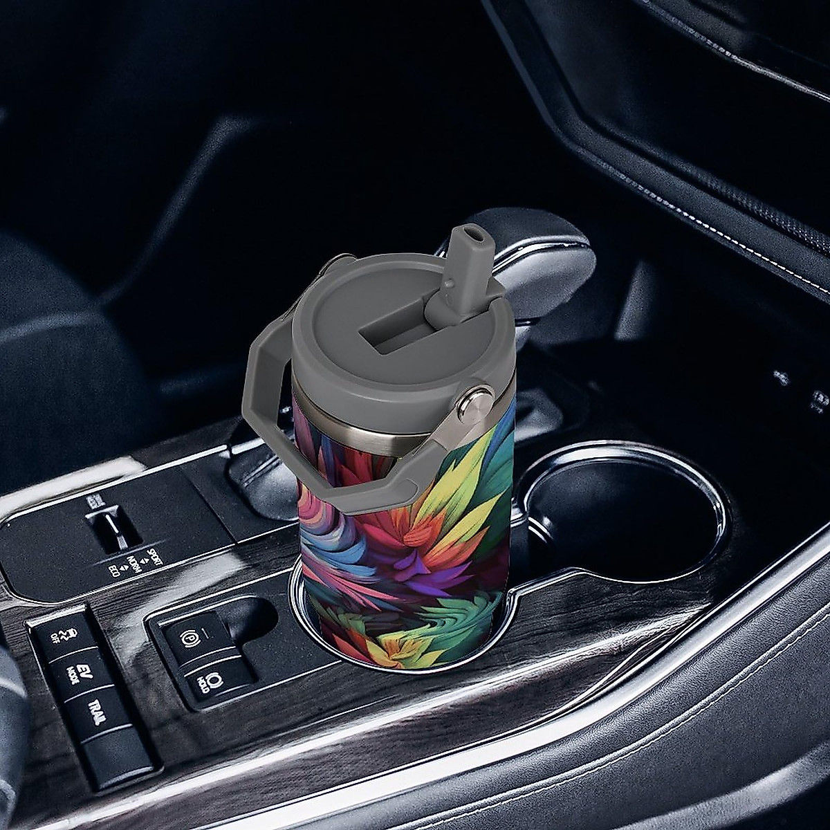 Colorful Flower Tumbler 30oz Large Capacity Car Cup with Handle Fit in Any Car Cup Holder Stainless Steel Leakproof Insulated Coffee Tumblers with Lid And Straw