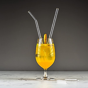 Reusable Glass Straw Set | 8 Multi Color Straws with 2 Cleaning Brushes | 4 Eco Friendly Bent Glass Straws and 4 Straight Glass Tube Straws | Zero Waste Drinking Straws | Dishwasher Safe