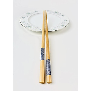JapanBargain 3671, Bamboo Chopsticks Reusable Japanese Chinese Korean Chopsticks Set Wood Chop Sticks Hair Sticks 5 Pair Gift Set Dishwasher Safe, 9 inch, 1 Pack