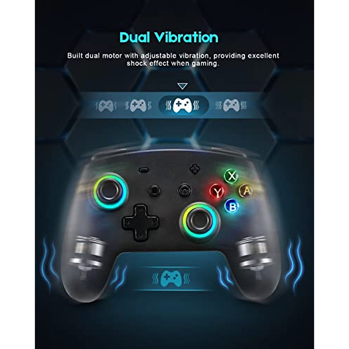 YKOEX Switch Controller, 9 LED Colors, Switch Pro Controller Compatible with Switch/Switch OLED/Switch Lite, Wireless Gamepad with Back Buttons/Programmable/Motion Control/Dual Vibration/Turbo
