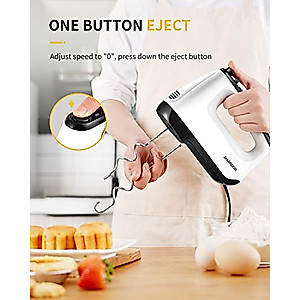 SHARDOR Hand Mixer Electric, 6 Speed & Turbo Handheld Mixer with 5 Stainless Steel Accessories, Electic Mixer for Whipping, Mixing Cookies, Brownie, Cakes, Dough Batters, Snap-On Storage Case, White