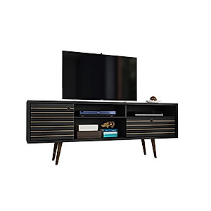 Manhattan Comfort Liberty Mid Century Modern TV Stand for Televisions up to 65 Inches, Bedroom and Living Room Entertainment Center with Storage, Shelves, and Cabinet, 71" Wide, Black