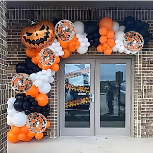 Halloween Orange Black and White Balloons Decorations, 50pcs 12 Inch Black Orange Confetti Latex Balloons for Baby Shower Birthday Anniversary Graduation Party Supplies