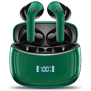 Wireless Earbuds 50H Playback Bluetooth Headphones with Wireless Charging Case Waterproof Ear Buds in-Ear Earphones with Microphone for Android Gaming Computer Laptop TV Sport ZINGBIRD-VEAT00L Green