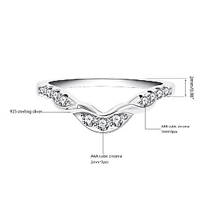 Uloveido Cubic Zirconia Curved Stacking Rings Enhancer for Women Bridal 925 Sterling Silver Wedding Engagement Rings Gift Y1523 Size 9