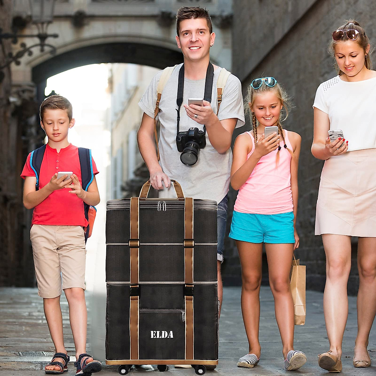 ELDA Expandable Foldable Luggage Suitcase Large Capacity Duffel Bag with Wheels Lightweight Collapsible Rolling Travel Suitcases for Men Women