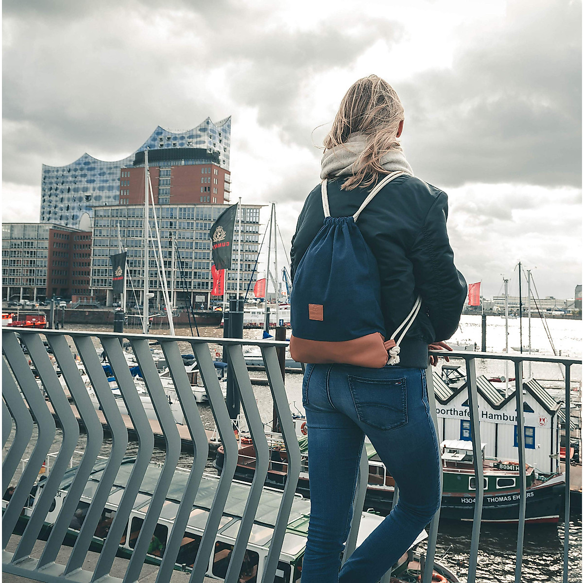 Drawstring Bag Cotton Blue JOHNNY URBAN Canvas Gymsack Sackpack Sack Men & Women