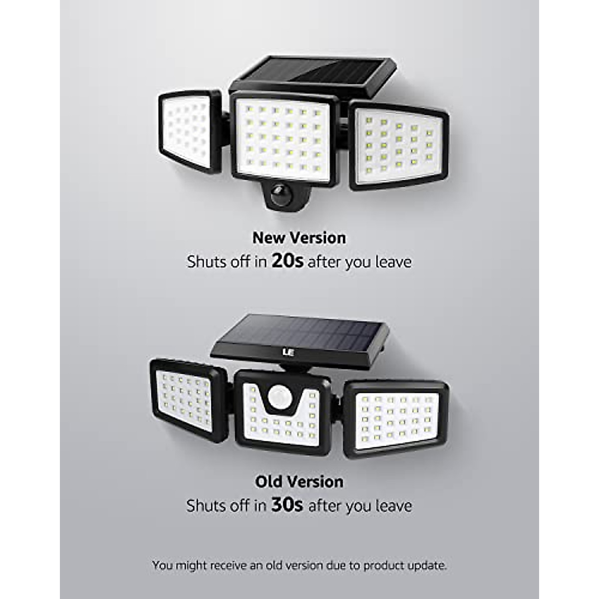 LE Solar Lights for Outside, Motion Activated Security Lights, WL4000 High Brightness, 3 Adjustable Heads 270° Wide Lighting Angle, IP65 Waterproof, Wireless Wall Lamp for Porch Yard Garage