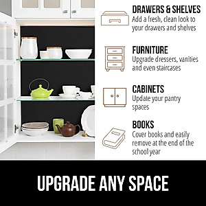 Gorilla Grip Ribbed Drawer Liner and Adhesive Removable Liner, Ribbed Liner Size 12x20, Waterproof Liner for Drawers, Adhesive Liner Size 17.5x20, Book Cover, Both in Black, 2 Item Bundle