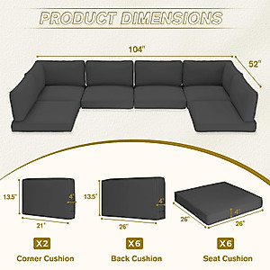 Patiomore 14Pcs Outdoor Furniture Replacement Cushions, Fits 6-seat Sectional Rattan Conversation Set, Patio Water-Resistant Replacement Sofa Cushions (Grey), Large