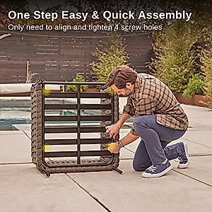 EAST OAK 3 Pieces Patio Furniture Set, Armchairs with Coffee Table, Outdoor Furniture with Thick Cushion, Modern Furniture Deep Seating for Garden Porch, Chestnut Brown & Creamy Apricot