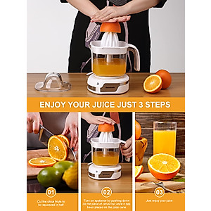 Homeleader Electric Citrus Juicer, Lemon Squeezer with Powerful Motor and LED Working Lamp, Orange Juicer for Grapefruits, Orange and Lemon-White, 1.2L