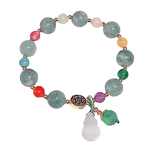 ASGIFT Green Jade Bracelet for Women Natural Quartz 7 Chakra Crystal Beaded Bracelet Elastic Lucky Feng Shui Bracelet Jewelry for Girlfriend Lover