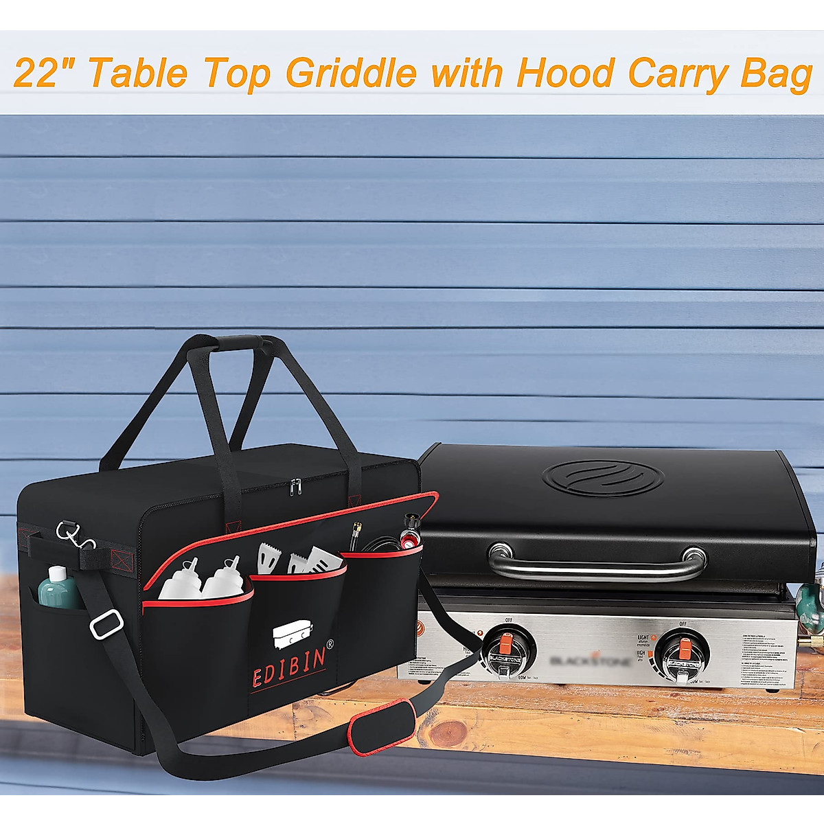 EDIBIN 22 Inch Griddle Carry Bag Fits for Blackstone 1813 22 inch Tabletop Griddle with Hood Lid,Exclusively Fits for Blackstone Tabletop Griddle 22 inch with hood Carry Bag,600D Polyester Heavy Duty
