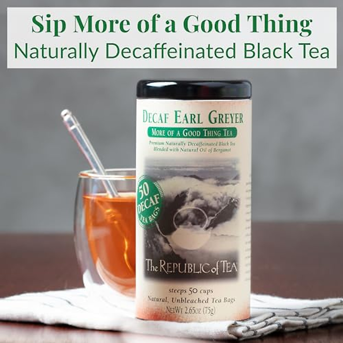 The Republic of Tea — Decaf Earl Greyer Black Tea Tin, 50 Tea Bags, Environmentally- Friendly Decaffeinated Tea