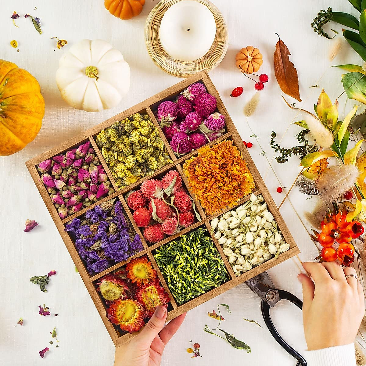 [Latest] 21 Pack Dried Flowers for Candle Making, 100% Natural Dried Herbs Kit for Soap Making, Bath, Resin Jewelry Making, Bulk Dried Flowers Include Lavender, Rose Petals, Rosebuds, Leaves, Lemon.