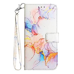 ONV Wallet Case Compatible with Sony Xperia 1 III - Premium Marble Painted Leather Flip Case Stand Card Slot Magnet with Silicone Shell Flip Cover for Sony Xperia 1 III [Marble] -White