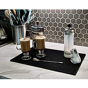 Highball & Chaser Bar Mat 18in x 12in, Thick Durable and Stylish Bar Mat for Spills. Non Slip, Non-Toxic, Service Mat for Coffee, Bars, Restaurants Counter Top (2 Pack, Black)