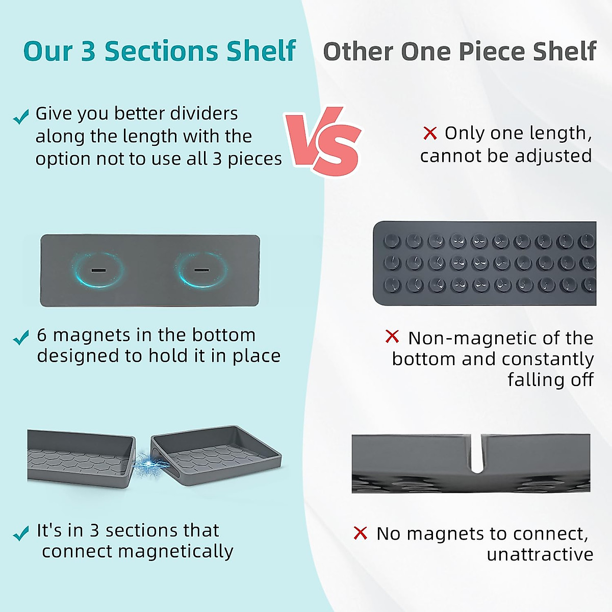 Silicone Magnetic Stove Top Shelf: Over the Stove Spice Rack for 20"/24"/30" Length, Non-Slip Oven Shelf for Top of Stove, Magnetic Shelf for Kitchen Stove with 3 Sections, Shelf for Back of Stove