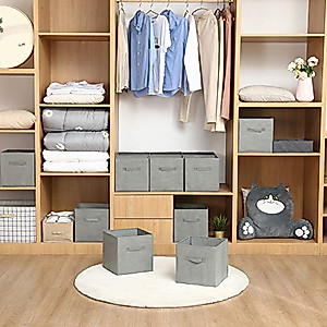 C&AHOME Cube Storage Bins 6-Pack Foldable Fabric Storage Cubes Baskets Containers Drawers with Dual Handles, Toys Closet Storage Box for Organizing Shelf, 10.5" L x 10.5" W x 11" H, Light Grey