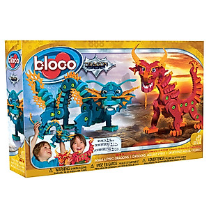 Bloco Toys Aqua & Pyro Dragons | STEM Toy | Legendary Mythical Creatures | DIY Building Construction Set (235 Pieces)
