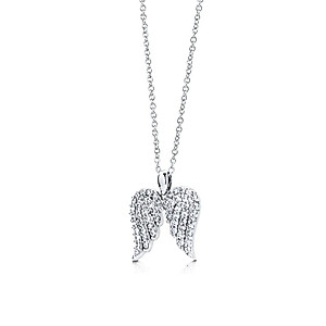 BERRICLE Sterling Silver Angel Wings Cubic Zirconia CZ Fashion Pendant Necklace for Women, Rhodium Plated