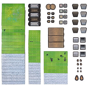 Stratagem The Master's Atlas Grid Tiles-Reversible Dry Wet Erase Battle Map for 3D DND-RPG Tabletop RPG Scenery-Dungeons Dragons Pathfinder- Tabletop Grid| Grass/Stone - 44 Tiles & 48 Tokens
