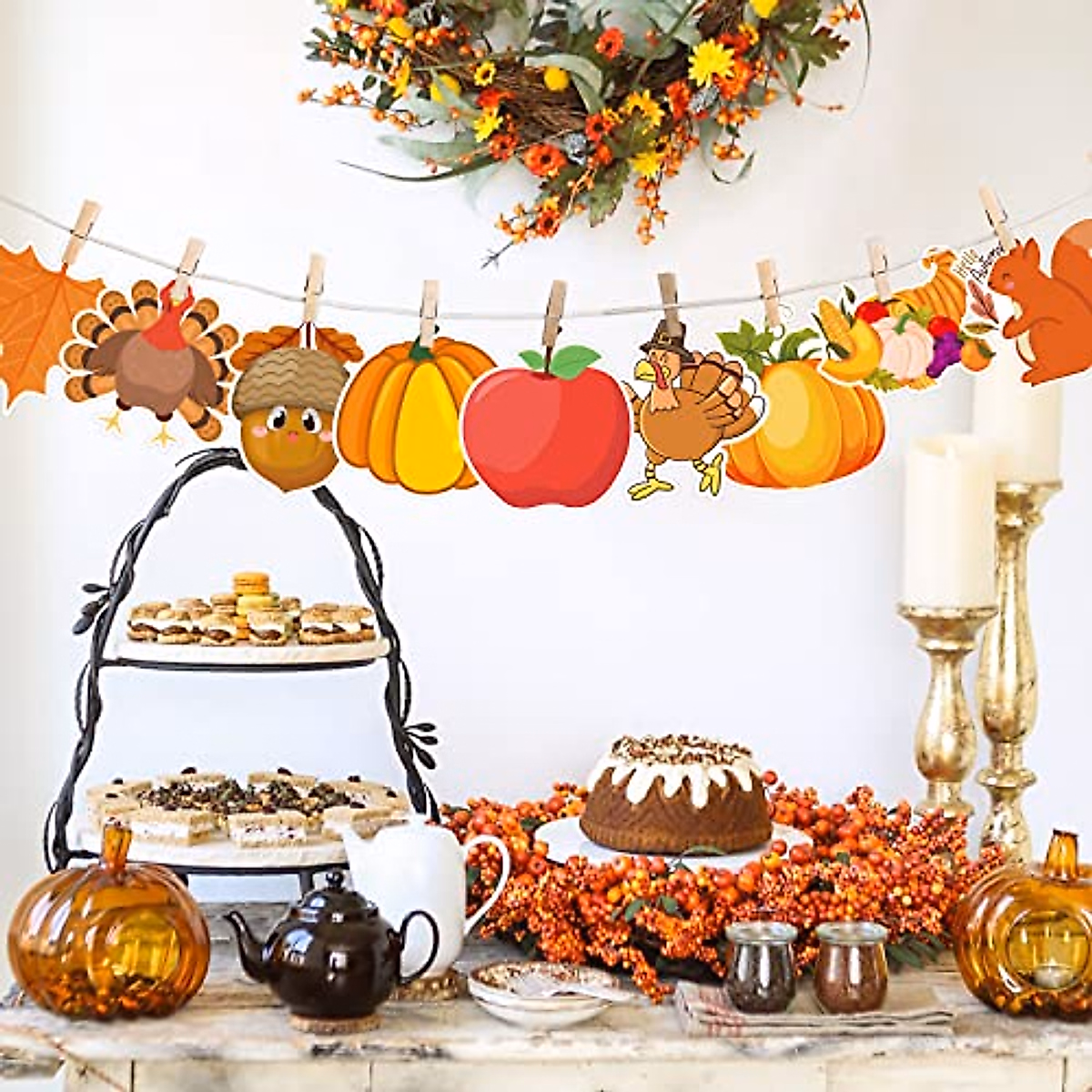 45 Pcs Double-Sided Turkey Pumpkin Autumn Leaves Acorn Cut-Outs for Fall Thanksgiving Classroom Bulletin Board Decorations