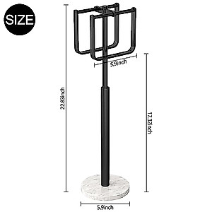 Marble Hand Towel Holder Stand with 2 Hanging Ring for Bathroom Kitchen Countertop, Stainless Steel Free-Standing Towel Rack with Marble Base, Matte Black
